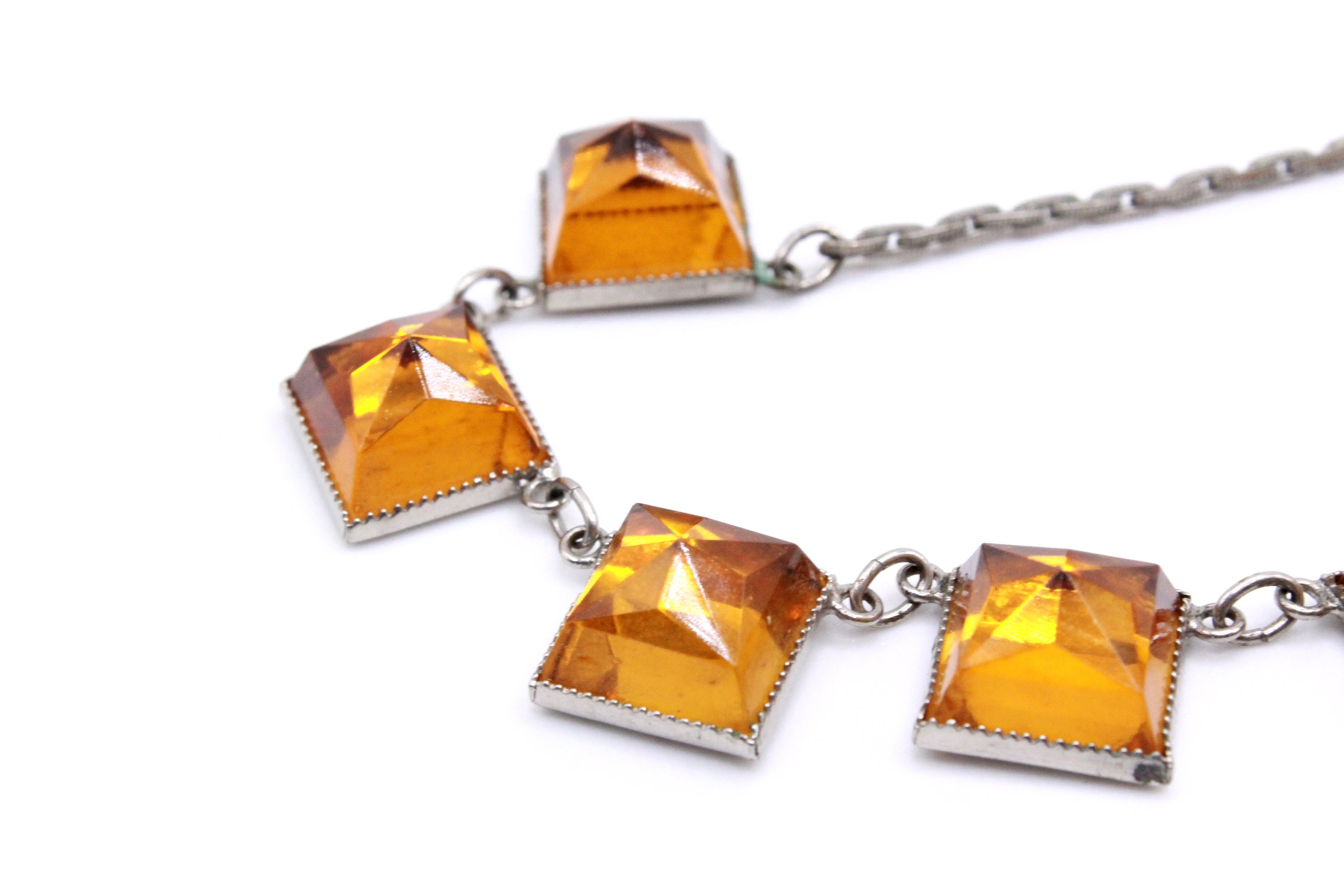 Antique Art Deco Yellow Citrine Vauxhall Mirror Glass Necklace - Etsy