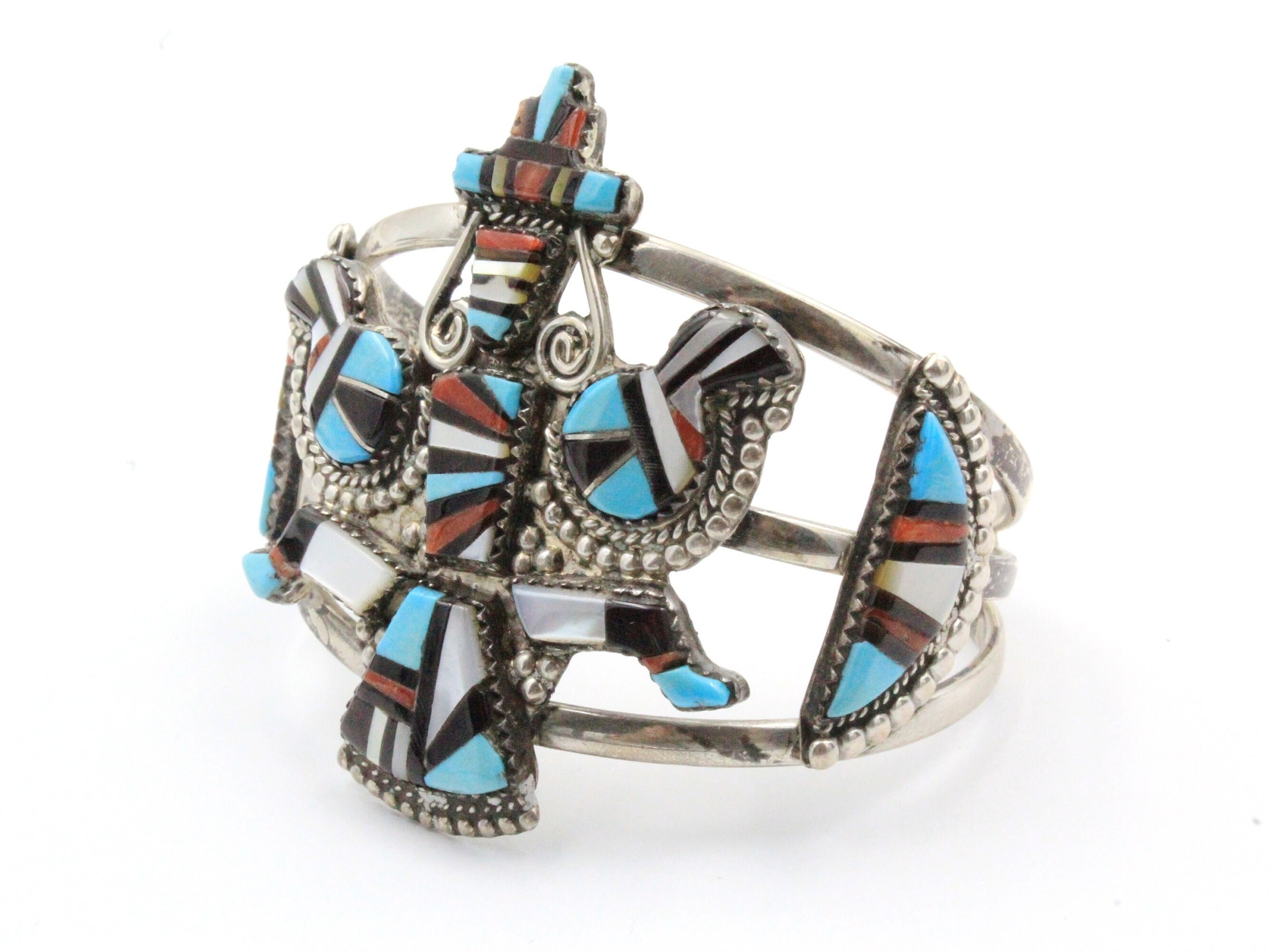 Large Herbert & Esther HE Cellicion Zuni Knifewing Inlay Cuff Bracelet ...