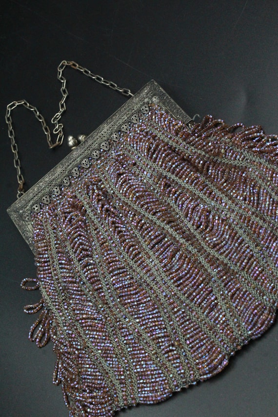 Antique Victorian Flapper Iridescent Pink Framed Purse - Gem