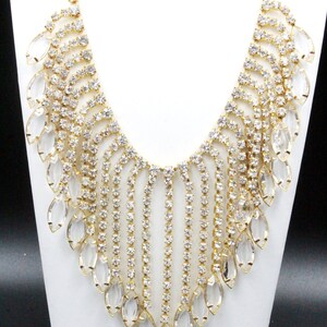 Vintage Bridal 50's Fancy Bezel Set Rhinestones Waterfall Bib Necklace ...