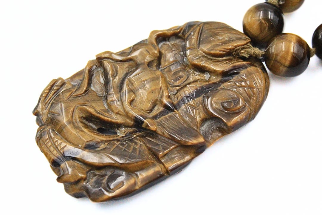 Antique Art Deco Chinese Export Sterling Silver Carved Tiger's Eye ...