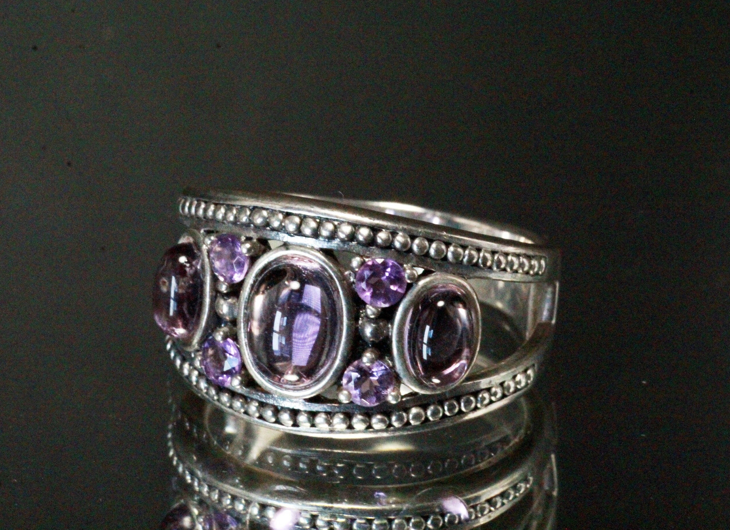 Sterling Silver Amethyst Cabochon Textured Lovely QVC Ring - Etsy
