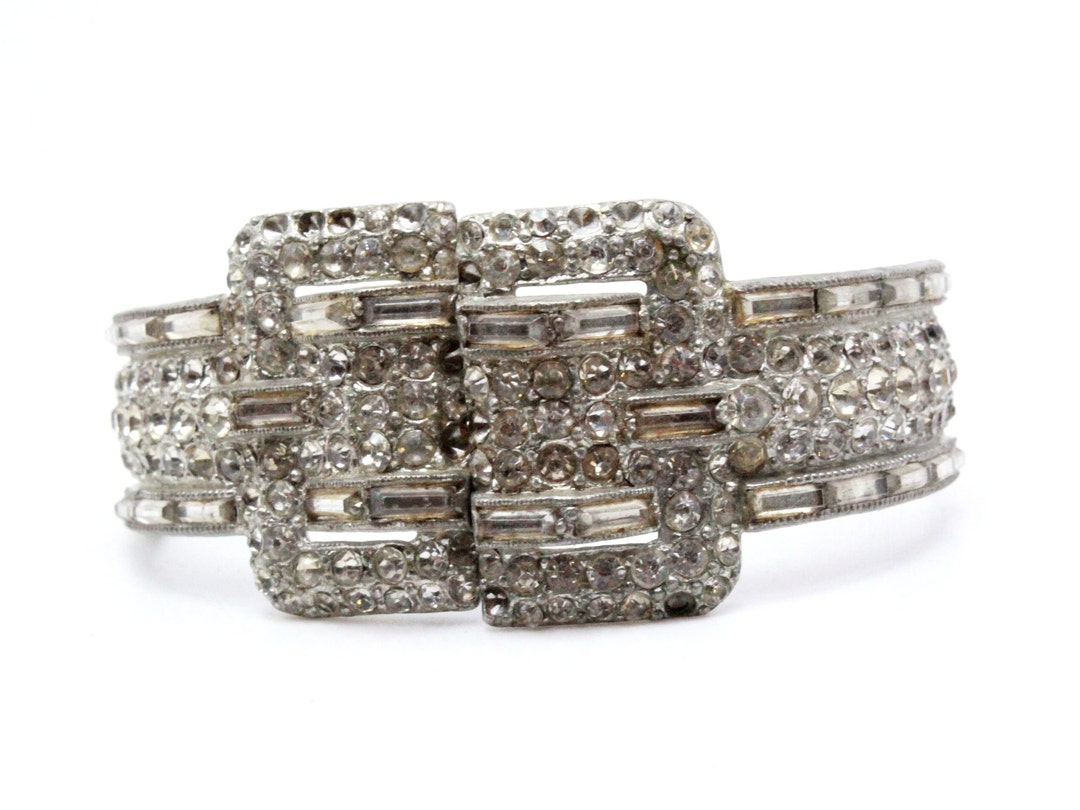 Antique Art Deco Paste Glass Pot Metal Hinges Clamp Bracelet - Etsy