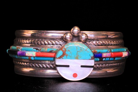 Navajo Len Adakai Sun Face Mosaic Inlay Sterling Silv… - Gem