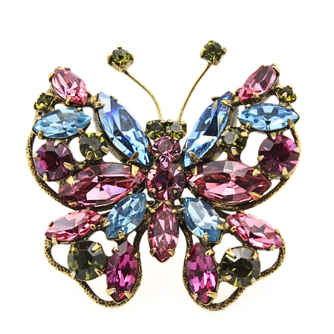 Fabulous REGENCY JEWELS Pink Blue Green Glass Foil Backed Butterfly ...