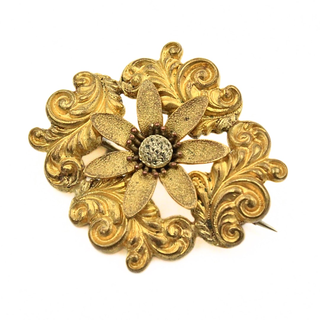 Antique Victorian Repousse Gold Gilt Flower Paste Glass C-clasp Pin - Etsy