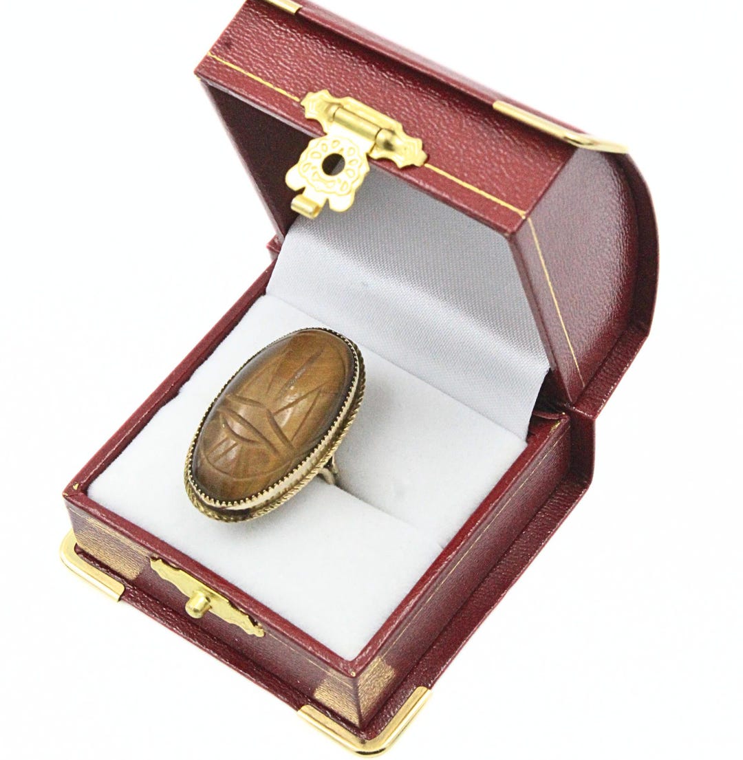 Vintage Carved Tiger's Eye Scarab Ring - Size 5 - Etsy