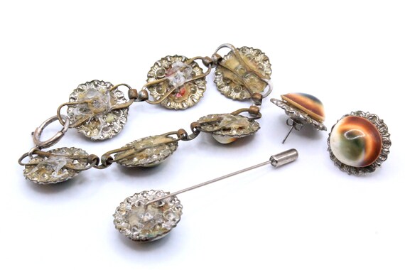 Antique Operculum Redone Earrings Bracelet Stick Pin … - Gem
