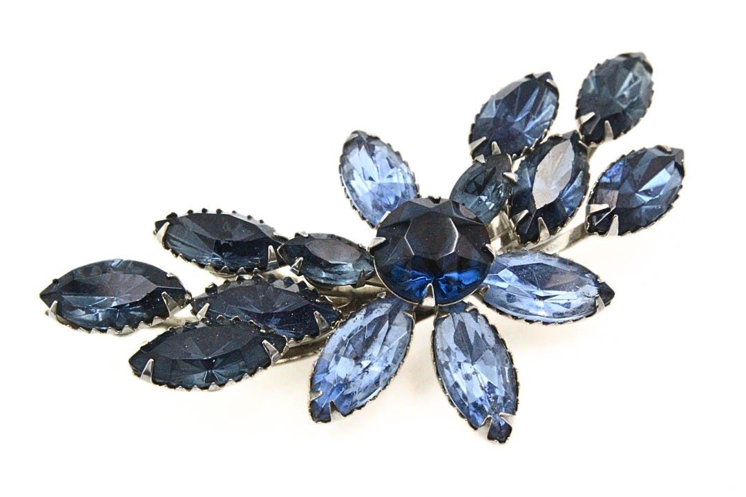 Gorgeous High End Foiled Back Blue Glass Silver Tone Brooch - Etsy