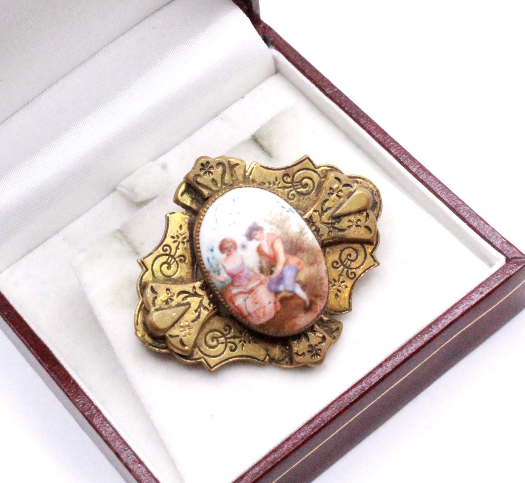 Antique Art Deco Hand Painted Porcelain Courtship Cabochon Pin - Etsy