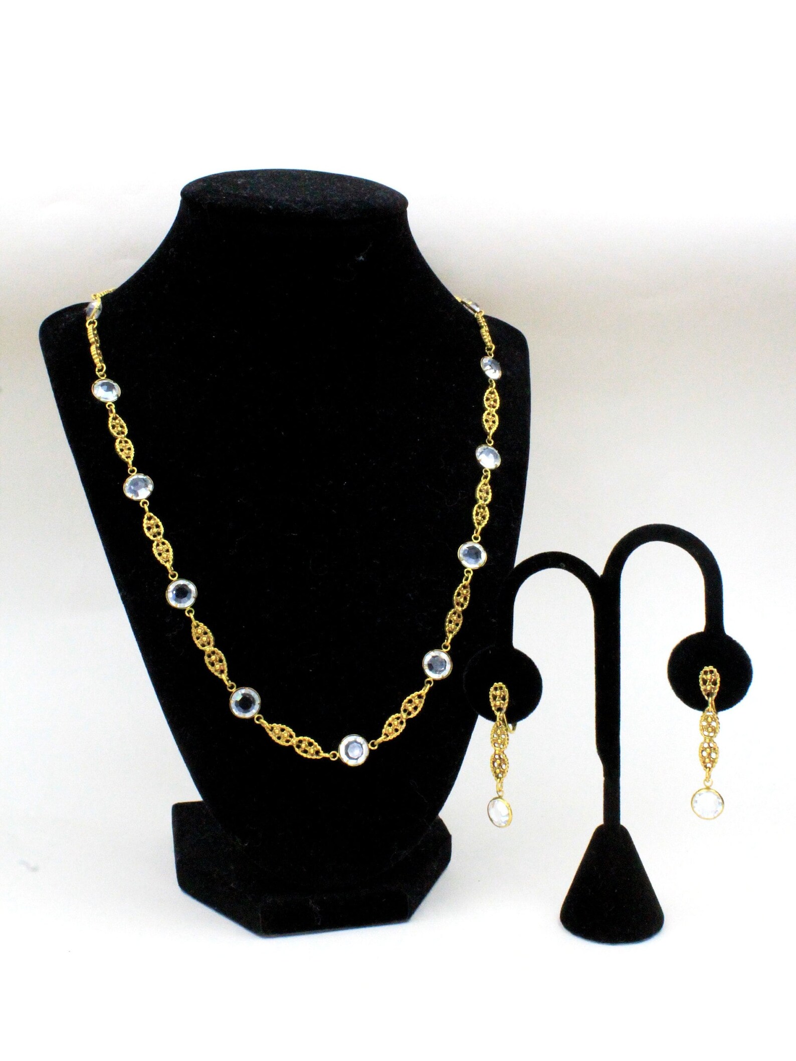 Goldette Unsigned Designer Bezel Set Crystal Necklace Earrings Set - Etsy