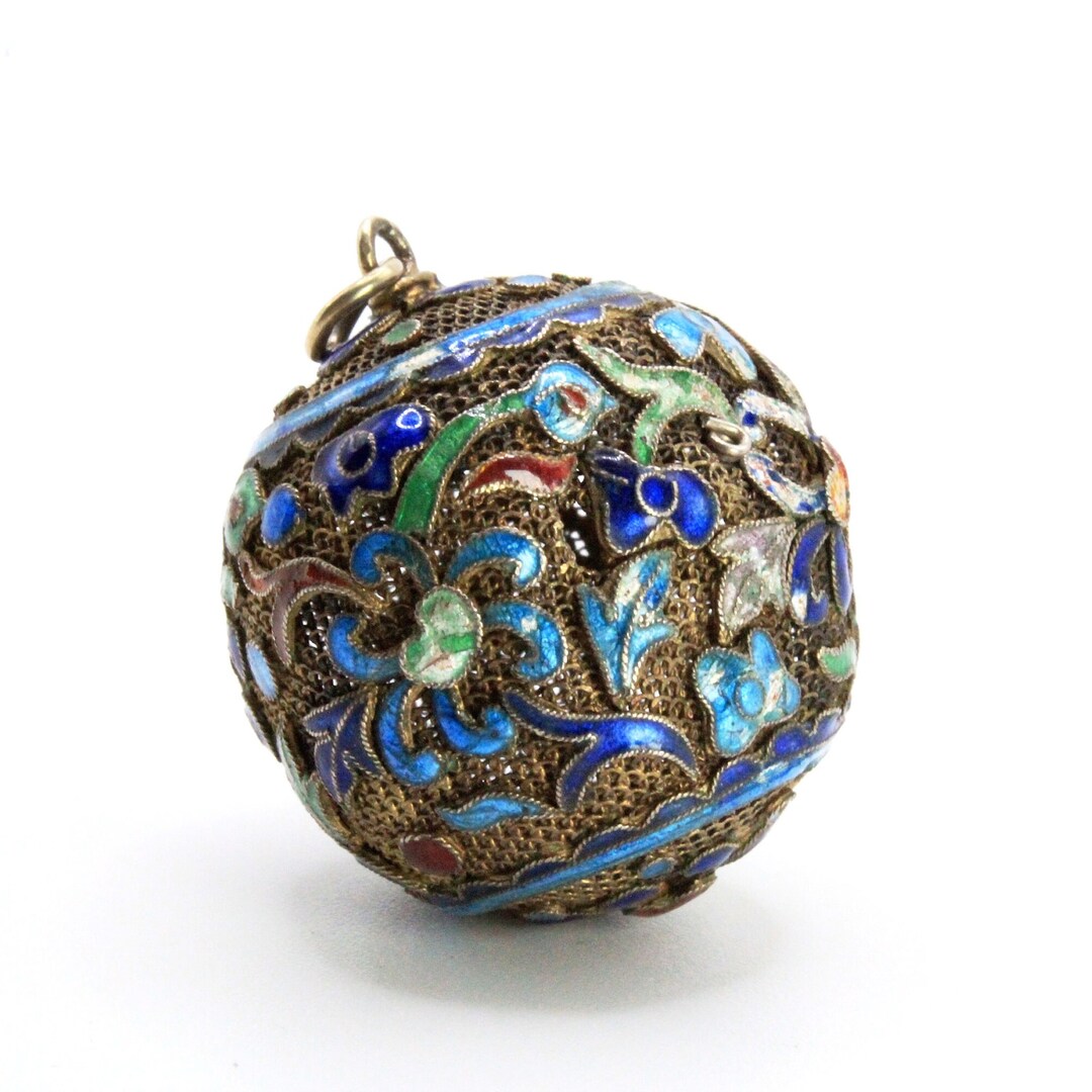 Antique Chinese Export Enamel Filigree Ball Sterling Silver Pendant - Etsy