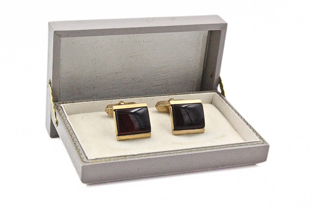 Antique Art Deco Swank Signed Rectangular Cranberry Red Glass Cufflinks ...