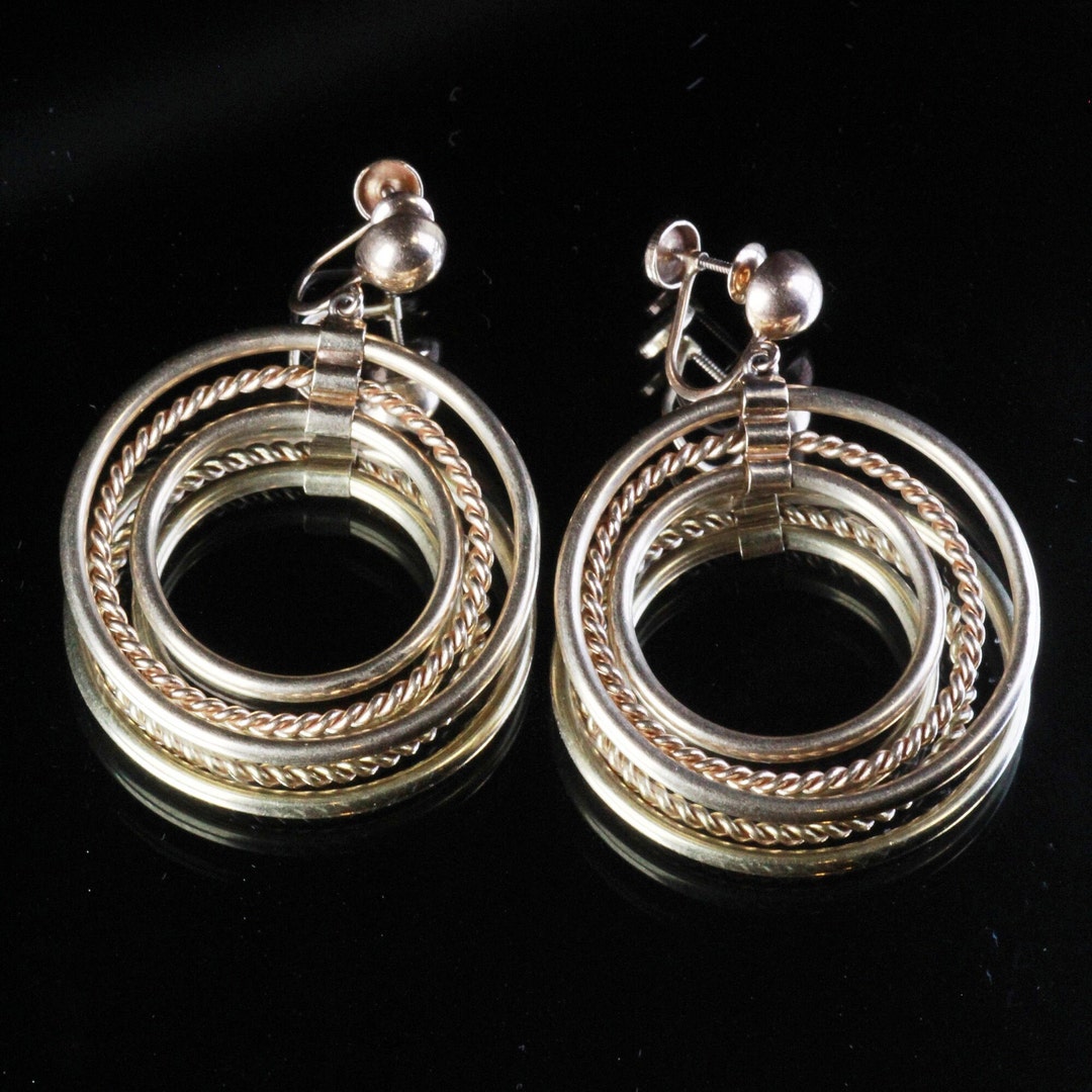 Vintage 14K Gold Twisted Rope Interlocking Hoop Long Earrings - Etsy