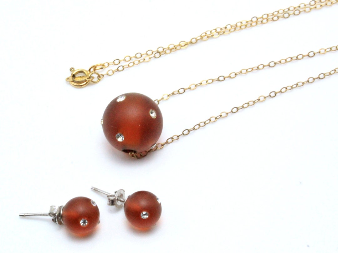 Vintage CARLA Sterling Silver 14K GF Resin Rhinestones Ball Necklace ...