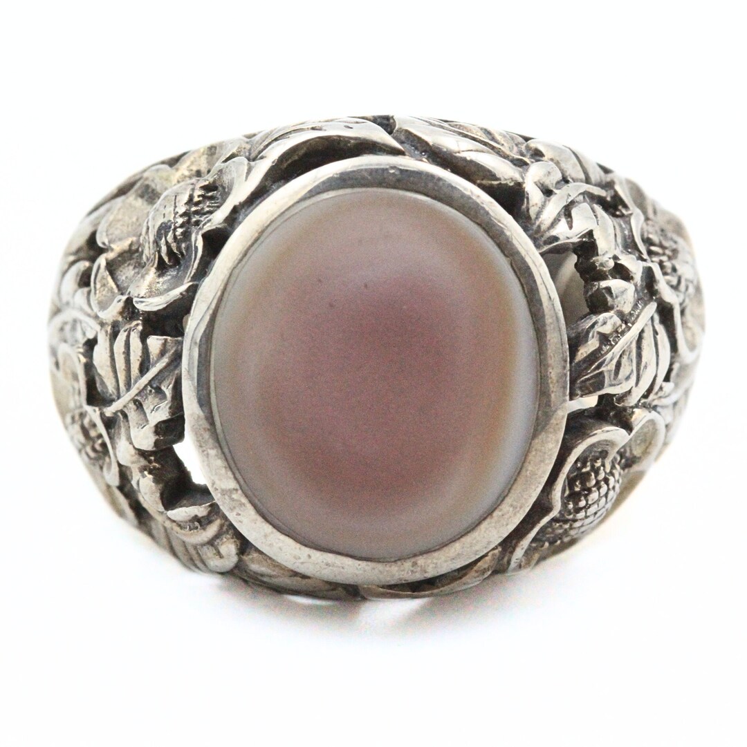 Astounding Sterling Silver Ornate Carved Flower Pink Conch Shell Ring ...