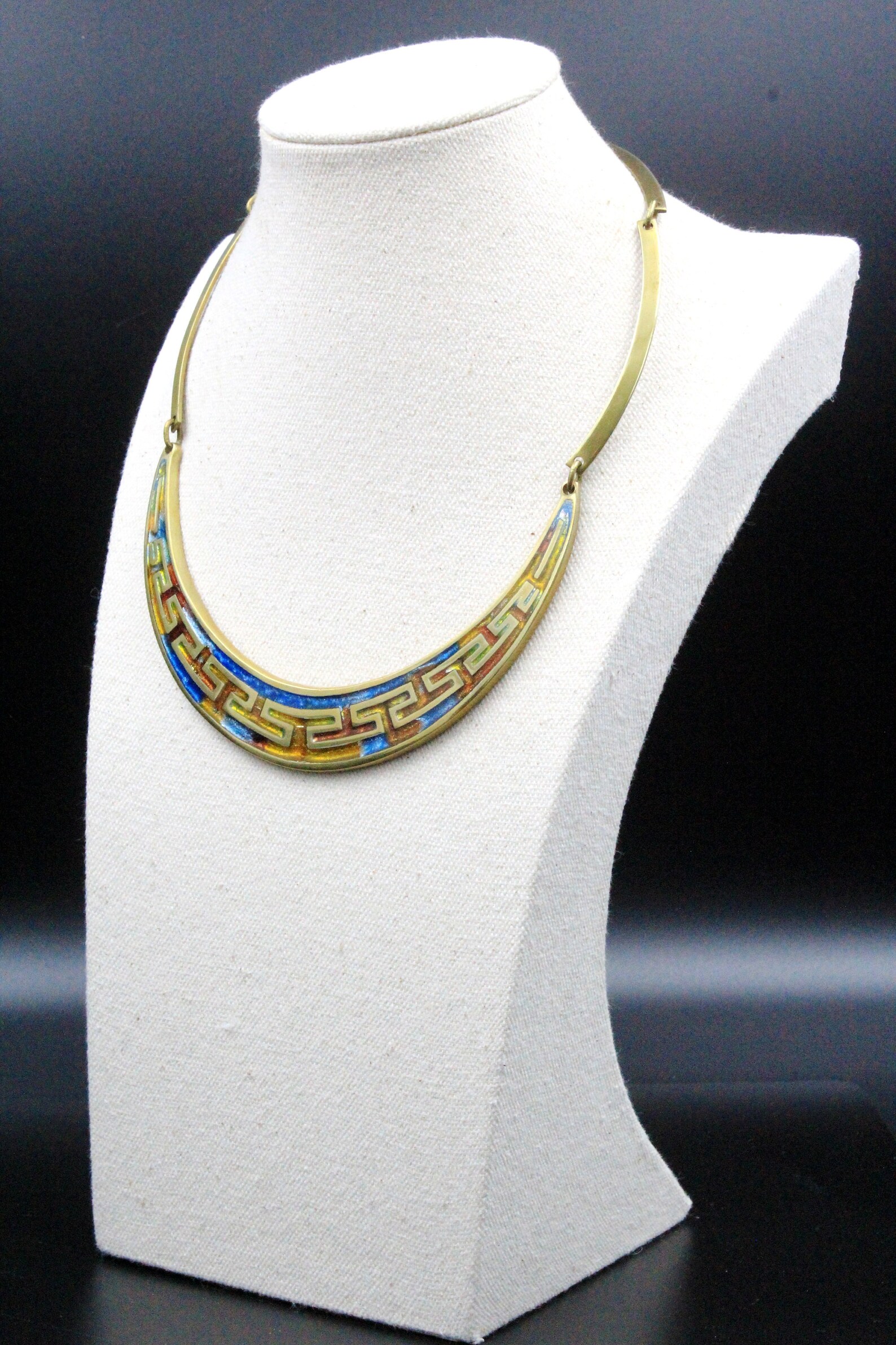 Vintage Fused Dichroic Glass Brass Studio Modernist Collar Monogrammed ...
