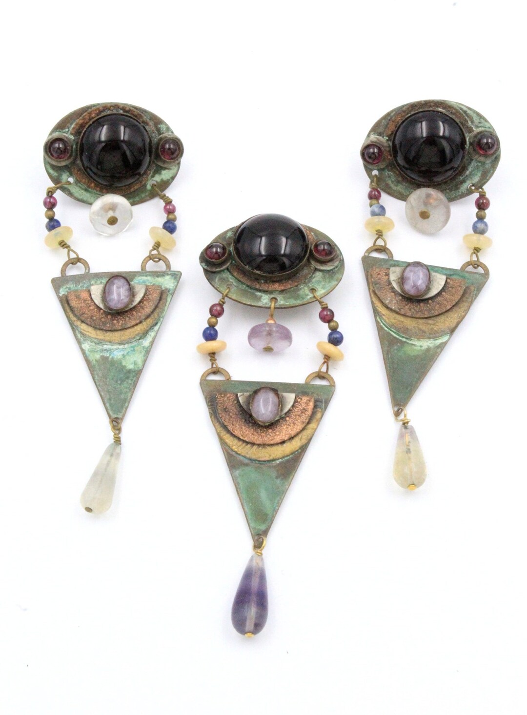 Fantastic 80's Studio Artisan Modernist Amethyst Garnet Pendant ...