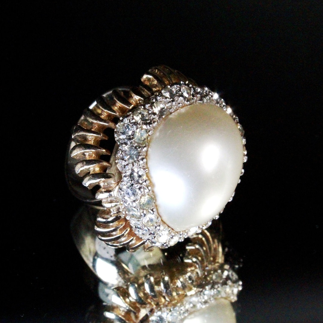 IPC Hallmarked Fabulous Faux Pearl Rhinestone Ring - Etsy