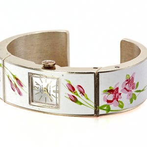 Rare Rivo White Pink Floral Enamel Gold Tone Wind up Wrist Watch - Etsy