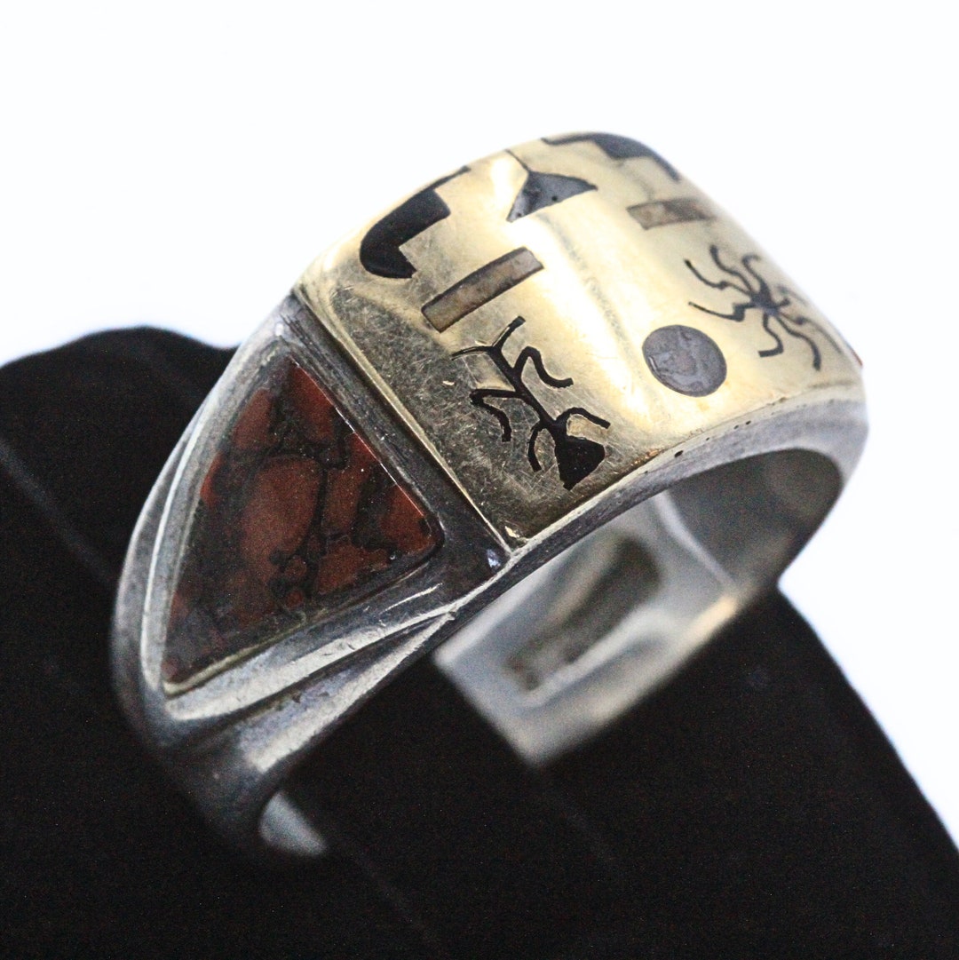 Superb Fernando Benally Signed 14K Gold Sterling Silver Jasper Inlaid ...