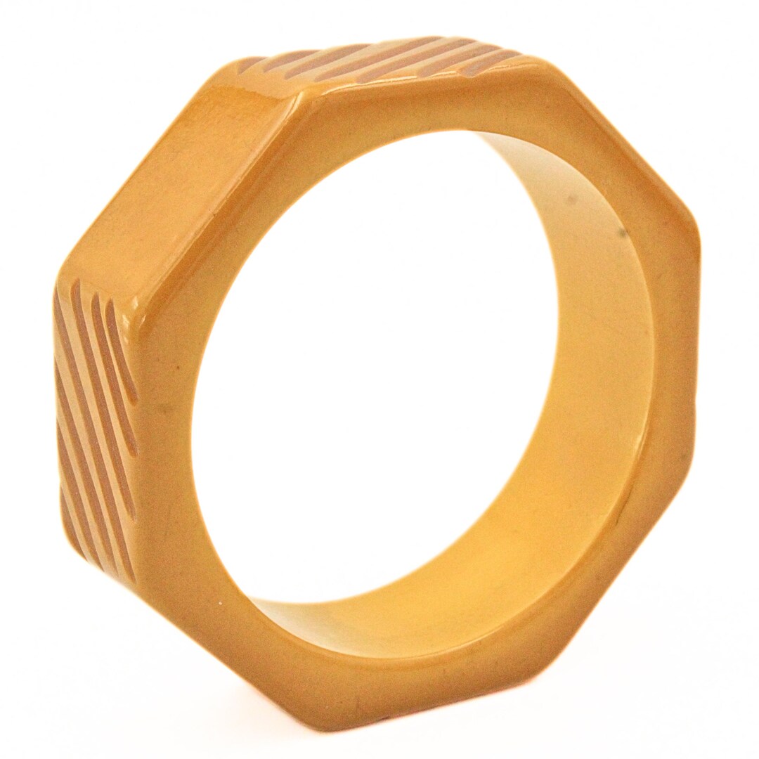 Outstanding Carved Bakelite Hexagon Egg Yolk Bangle Bracelet - Etsy