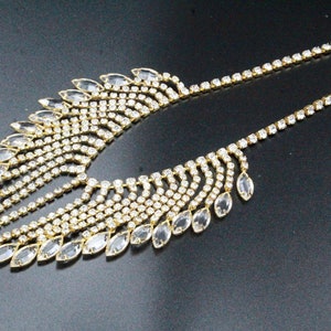 Vintage Bridal 50's Fancy Bezel Set Rhinestones Waterfall Bib Necklace ...