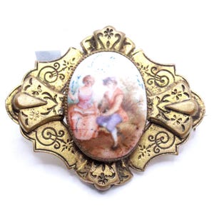 Antique Art Deco Hand Painted Porcelain Courtship Cabochon Pin - Etsy