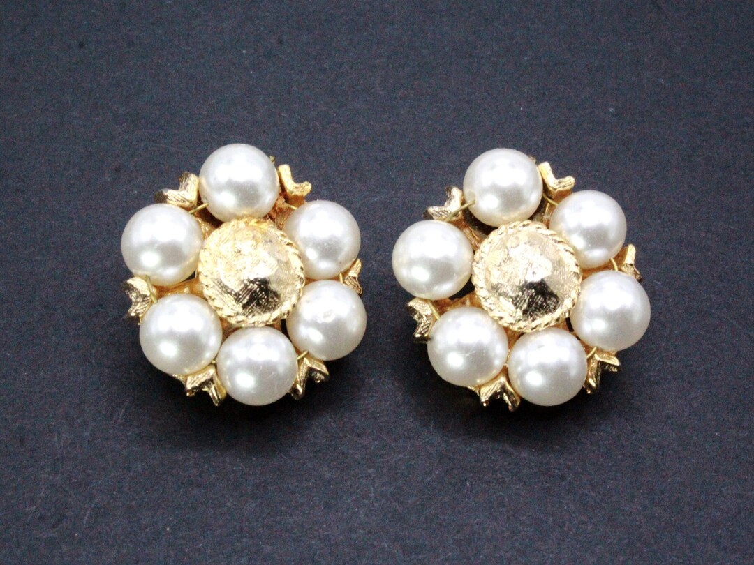 Opulent Etruscan Style Vintage Faux Pearl Clustered Coin Earrings - Etsy