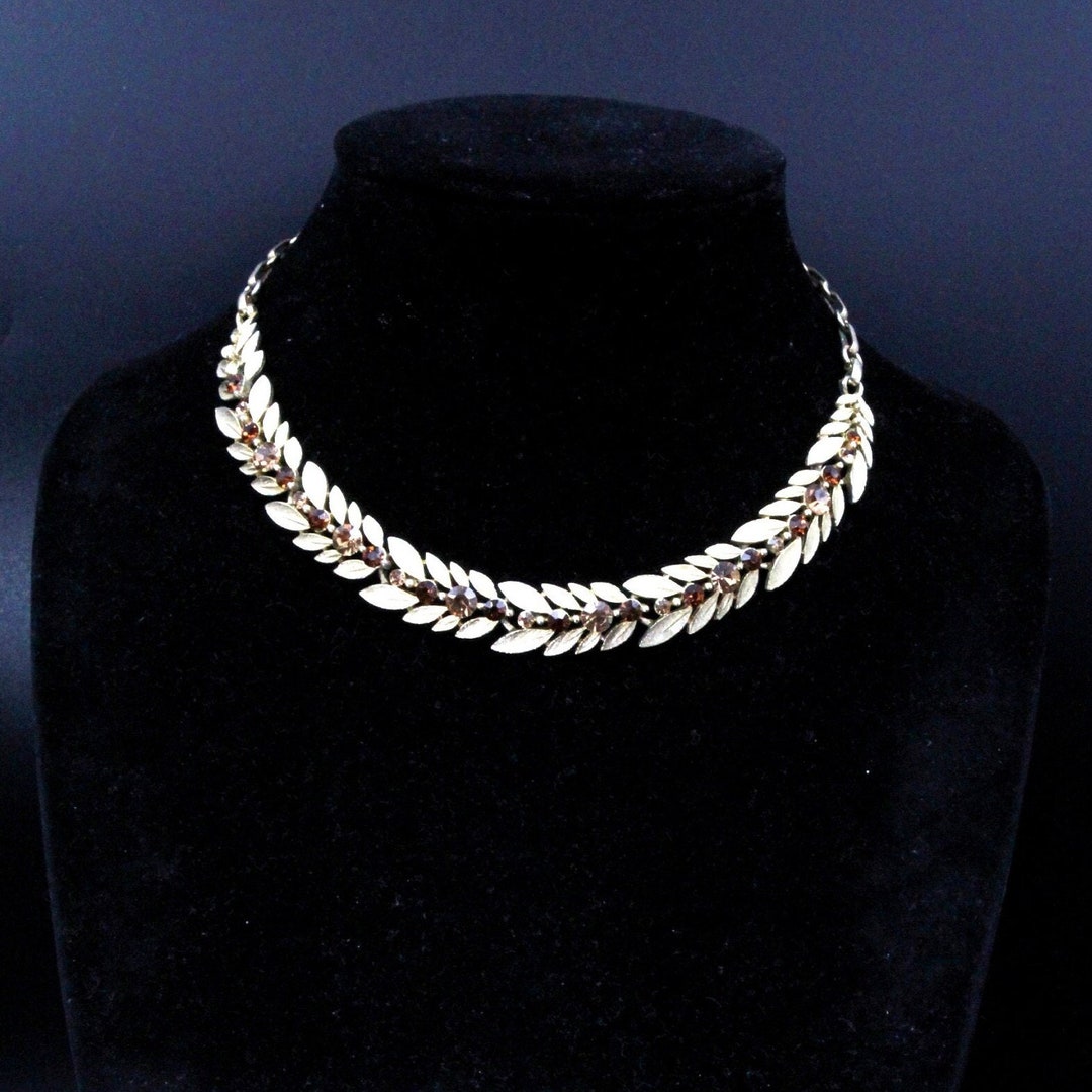 Lisner Designer Rootbeer Color Glass Rhinestones Textured Necklace ...