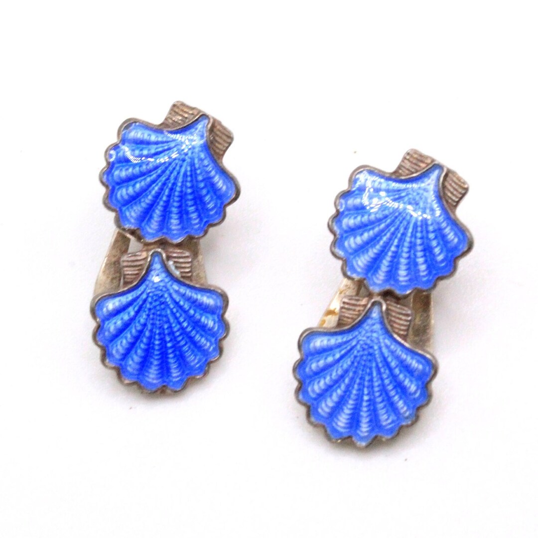 Vintage VB Volmer Bahner Denmark Sterling Silver Blue Guilloche Clip ...