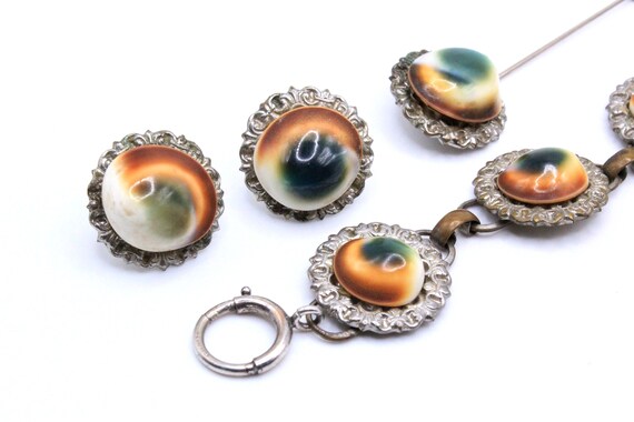 Antique Operculum Redone Earrings Bracelet Stick Pin … - Gem