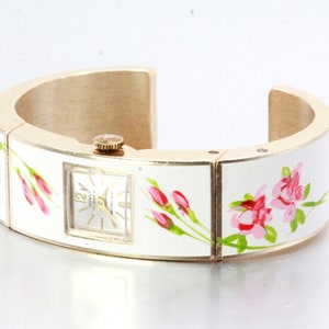 Rare Rivo White Pink Floral Enamel Gold Tone Wind up Wrist Watch - Etsy