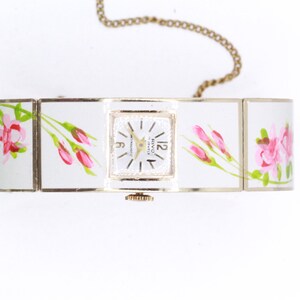 Rare Rivo White Pink Floral Enamel Gold Tone Wind up Wrist Watch - Etsy
