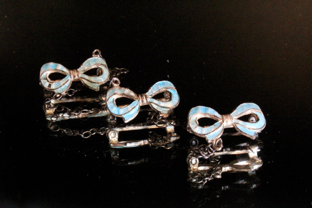 Rare! Antique Victorian Enamel Bow Connecting Three Pin - Etsy
