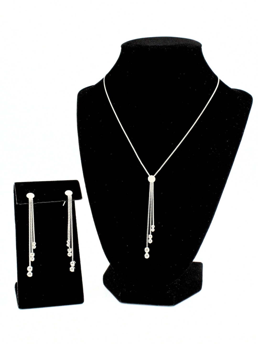 Contemporary Sterling Silver Round Ball Chain Link Lariat Drop Necklace ...