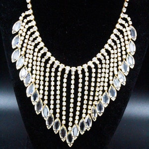 Vintage Bridal 50's Fancy Bezel Set Rhinestones Waterfall Bib Necklace ...