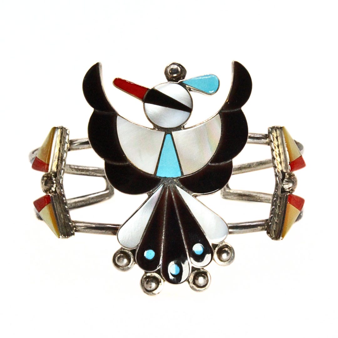 Flying Magnificent Leagus Ahiyite Signed Zuni Eagle Inlay Sterling ...