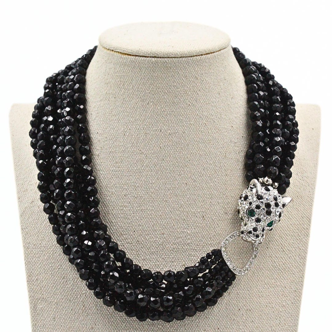 Splendid KJL Kenneth Jay Lane Panther Head Multi Strand Torsade ...