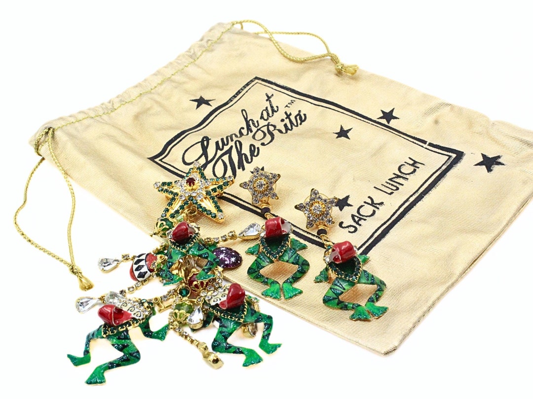 Magnificent Lunch at Ritz Enamel Frog Christmas Tree Holiday Brooch ...