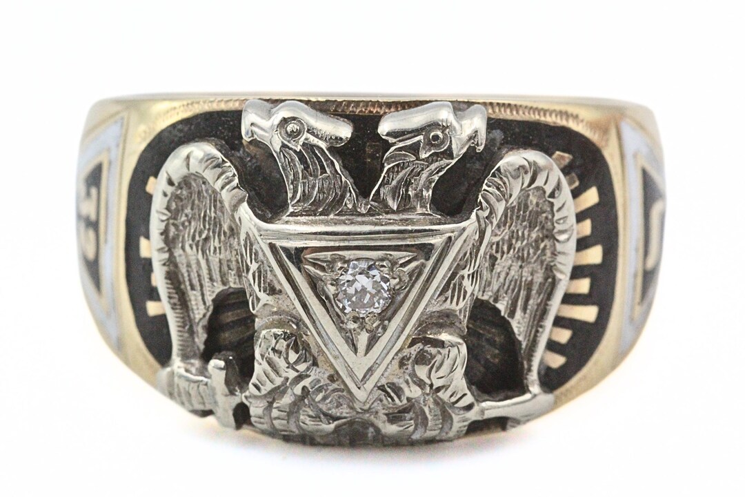 10K - 14K Gold Diamond Double Headed Eagle 32nd Degree Masonic Ring Sz ...