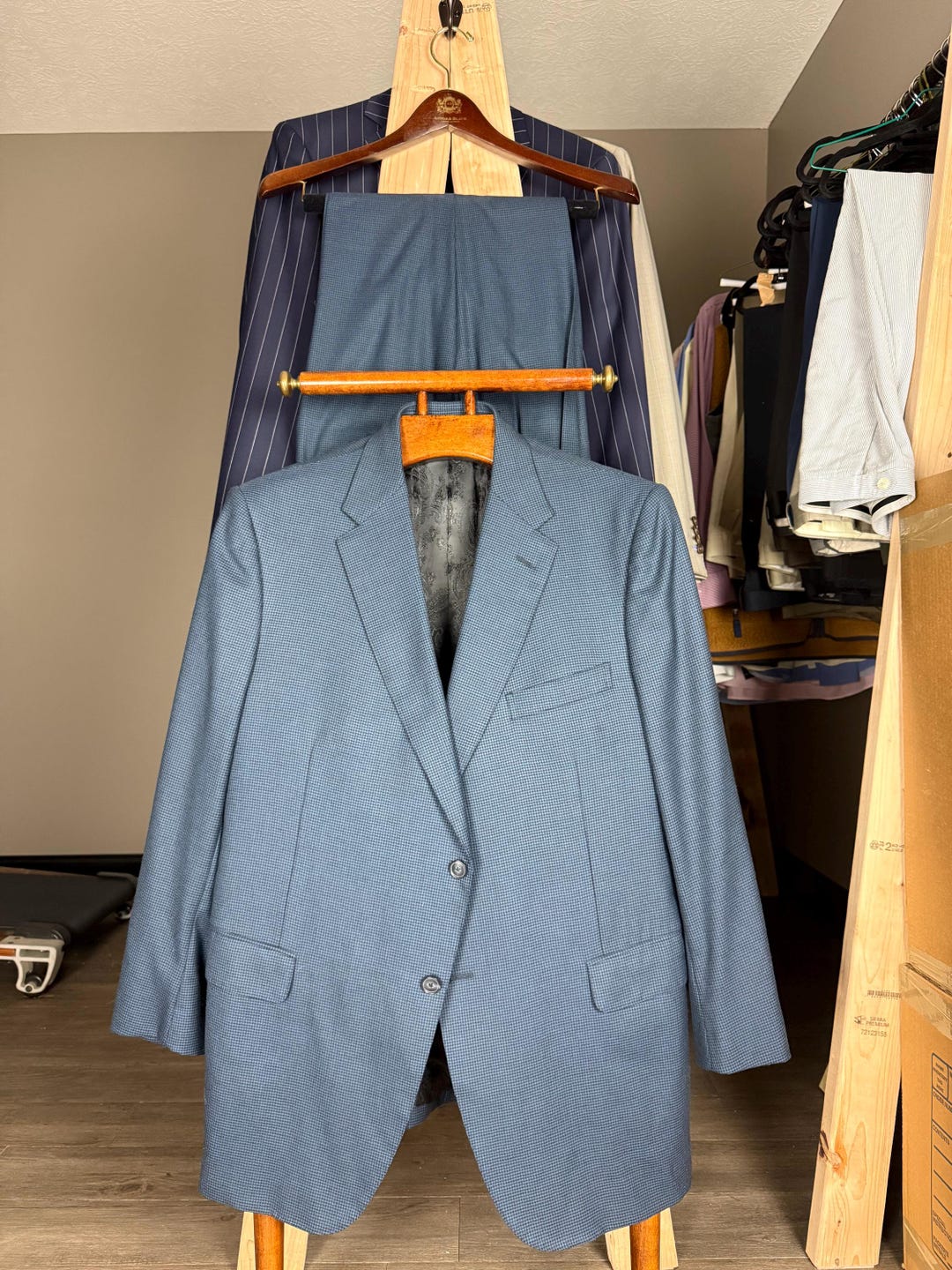Astor & Black High End Navy Blue Houndstooth Cashmere Silk Customized 2 ...