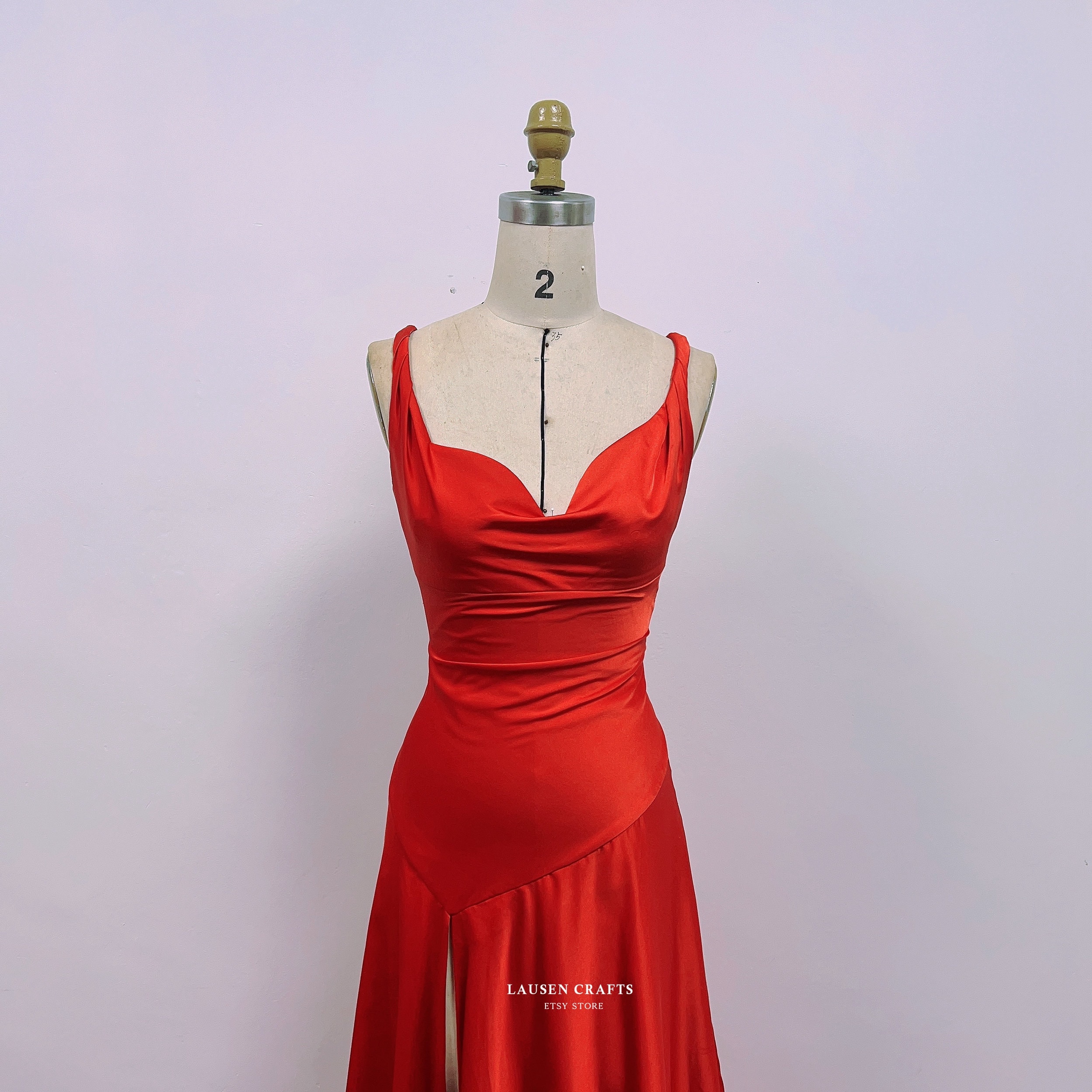 Red Satin Evening Prom Dress With Slit 2000s Themed Party - Etsy