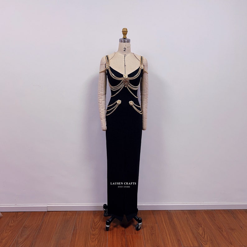 Black Formal Prom Party Dress With Gold Chain - Etsy