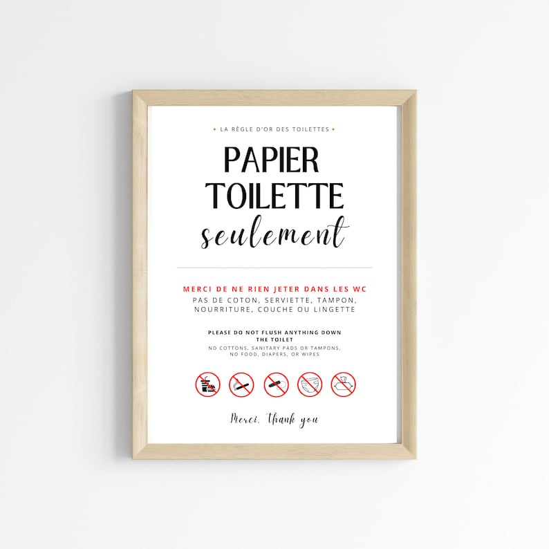 Affiche Ne rien jeter dans les WC en français - Affiche toilette ...