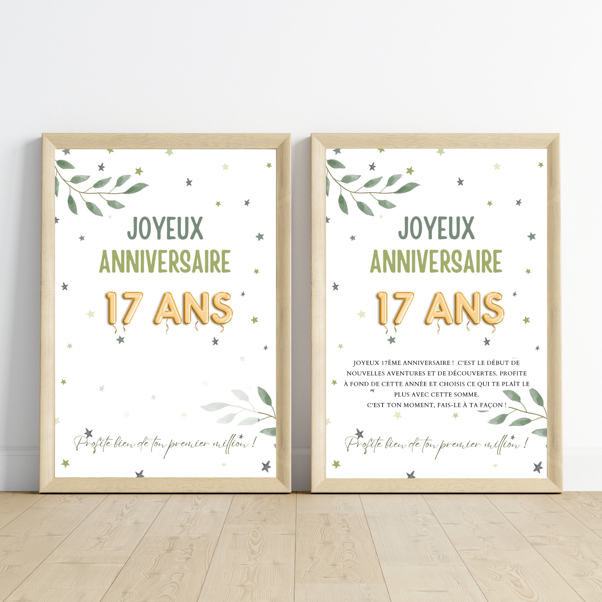 Cadeau argent anniversaire 17 ans, ton premier million, affiche message ...