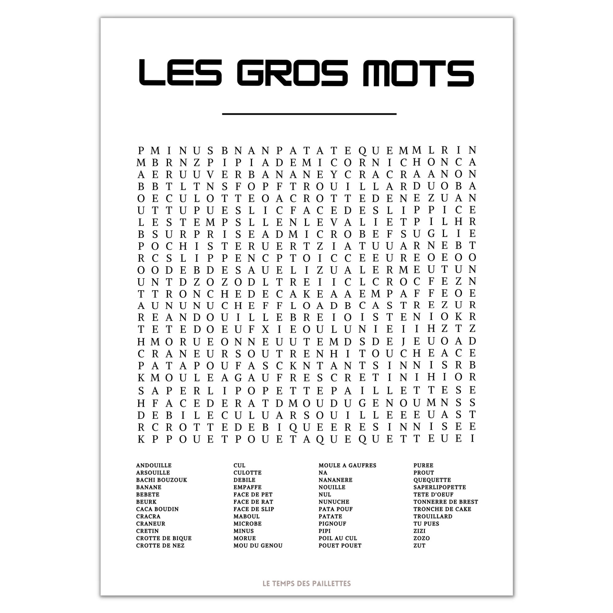 Affiche Mots mêles Les Gros Mots Poster d'art les gros mots Décoration ...