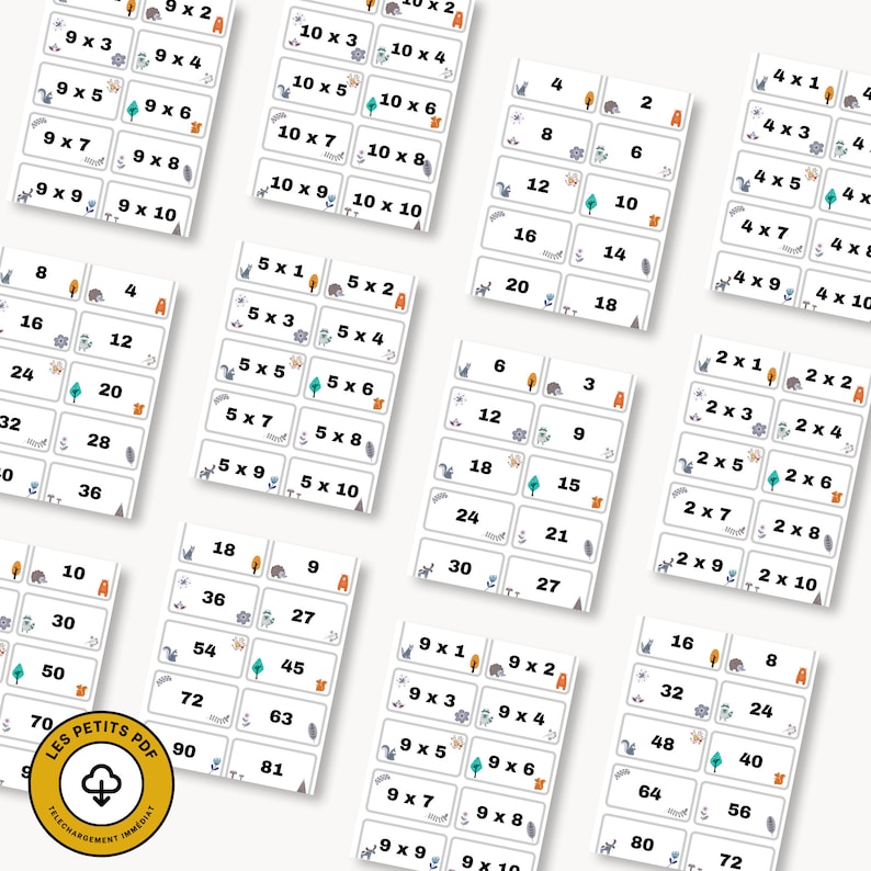 Tables de multiplications Flash card enfant école à la maison Les ...