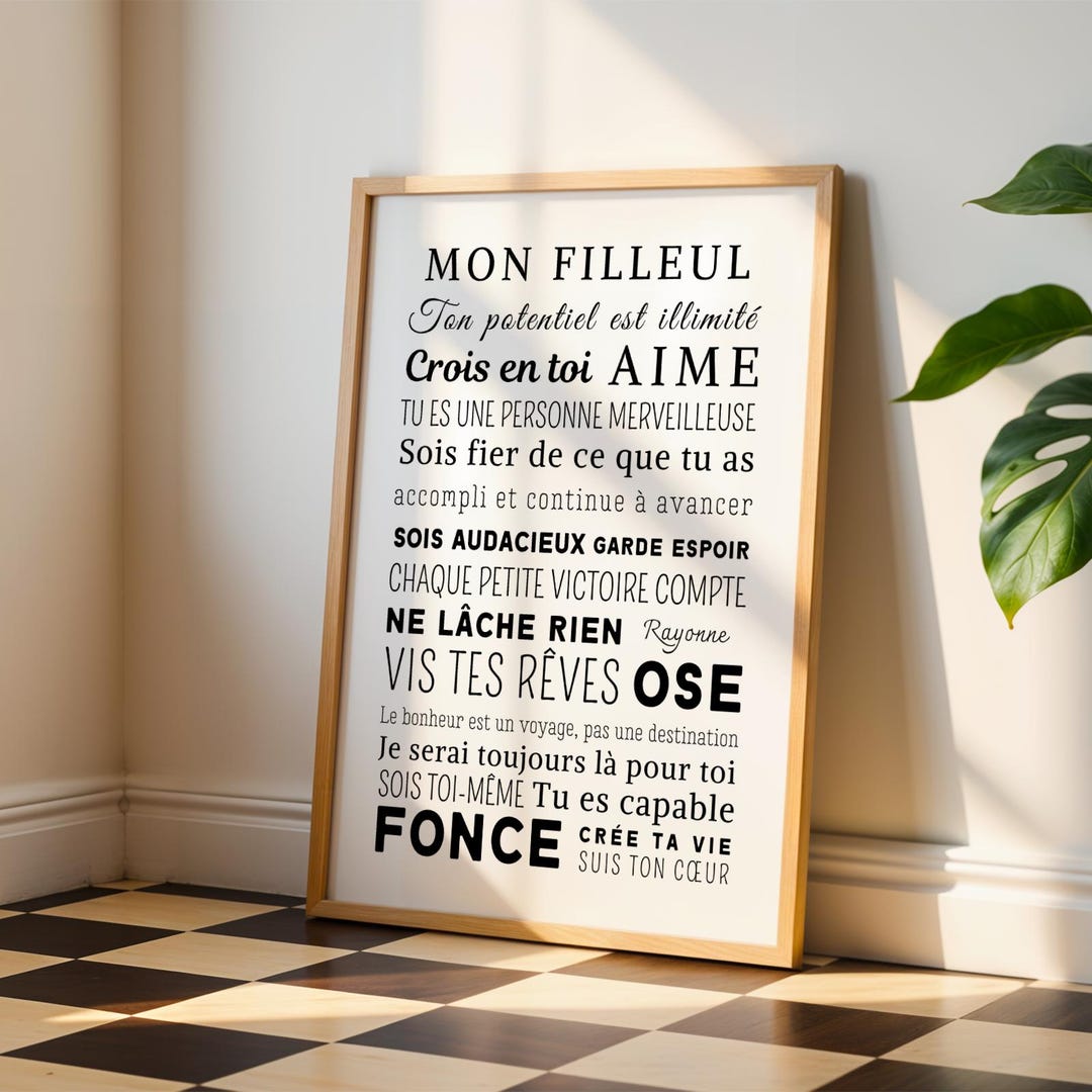 Affiche Mon Filleul - Cadeau de Parrain et Marraine - Affiche ...