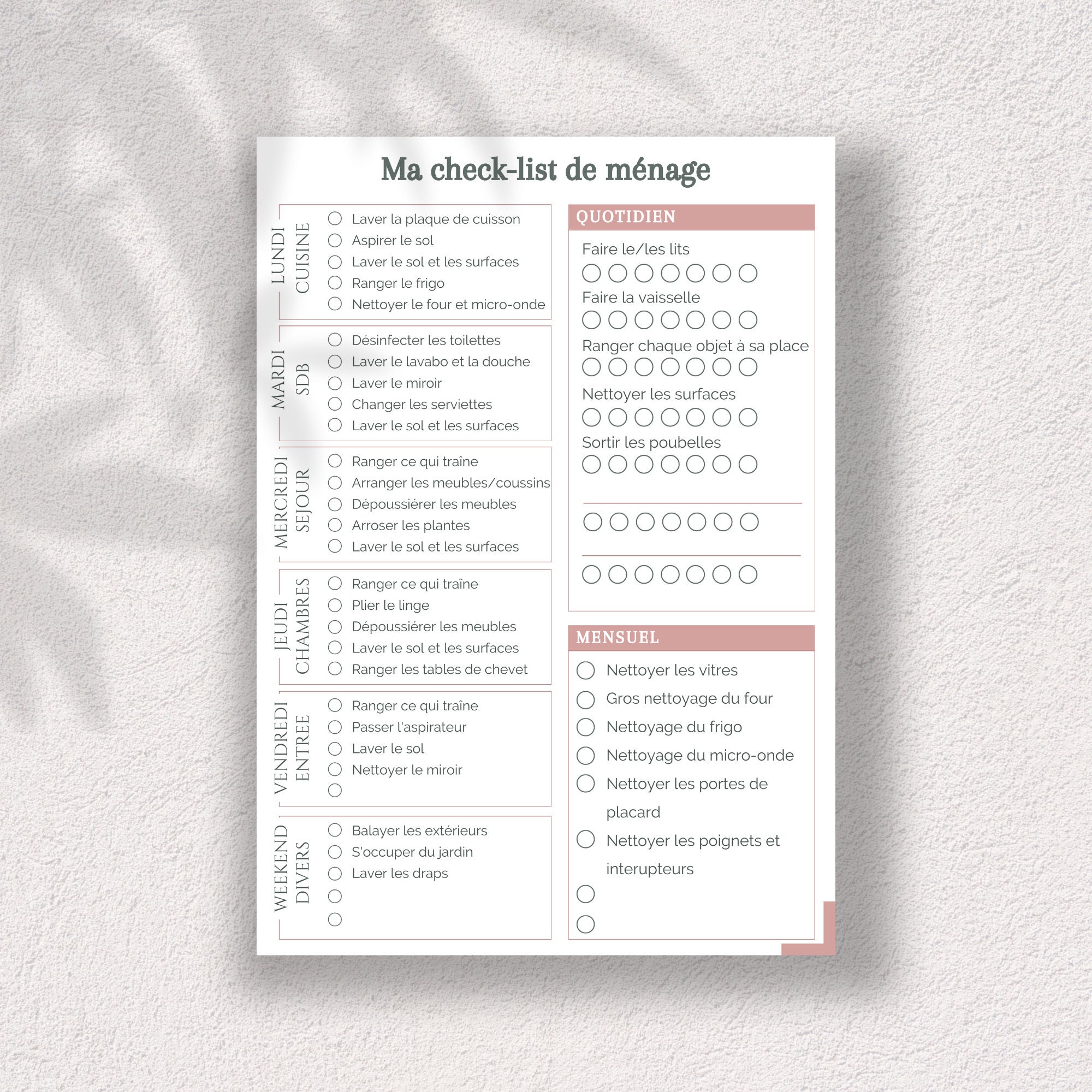 Printable French Household Planner, Household Chore Planner, List of ...